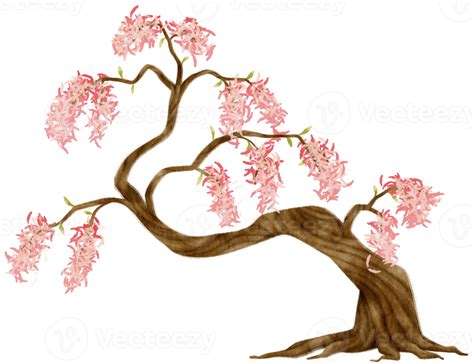 árvore De Outono Com Ilustração Em Aquarela De Flores Cor De Rosa Para