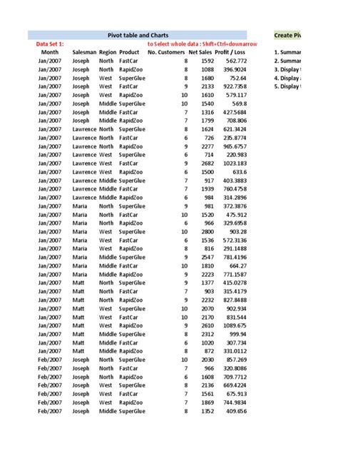 pivot table exercise pdf