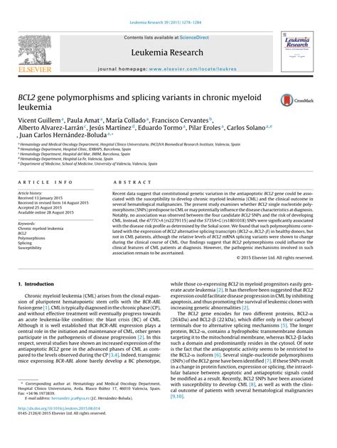 Pdf Bcl2 Gene Polymorphisms And Splicing Variants In Chronic Myeloid Leukemia