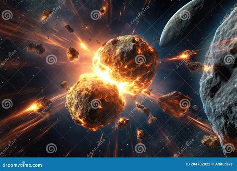 A Dynamic Asteroid Collision In Outer Space Stock Illustration