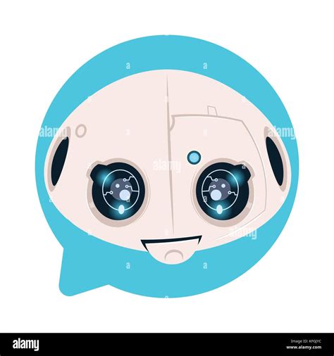 Robot Head Icon In Blue Speech Bubble Support Chat Bot Concept Stock Vector Image And Art Alamy