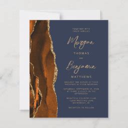 Budget Burnt Orange Agate Navy Blue Wedding Invite Zazzle