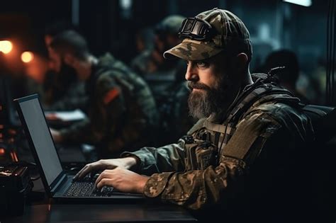 Premium Ai Image Caucasian Male Army Technician In Camouflaged