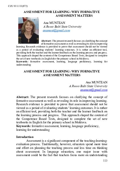 Pdf Assessment For Learning Why Formative Assessment Matters