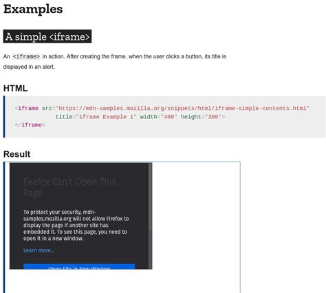 Issue With The Inline Frame Element Security Issues Prevent Example From Working · Issue