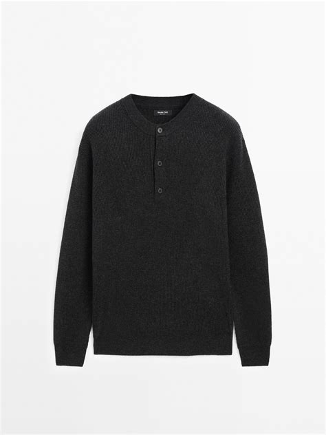 Camisola De Malha Em Mistura De Fazenda · Cinza Muito Escuro Caqui
