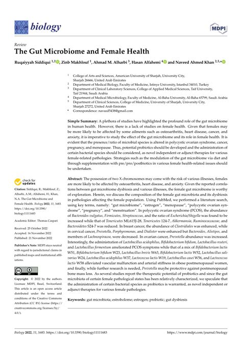 Pdf The Gut Microbiome And Female Health