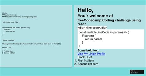 Markdown Previewer Using React Codesandbox