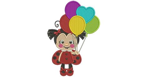 Ladybug Holding Balloons Filled Machine Embroidery Design Digitized Pattern