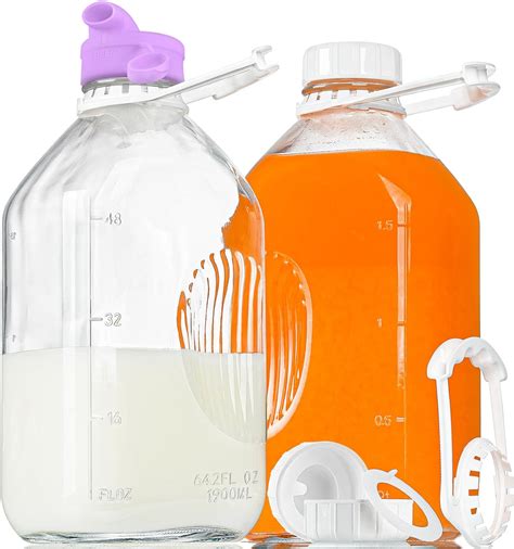 2 Pack 64 Oz Glass Milk Bottle With Pour Spout Reusable And Leak Proof