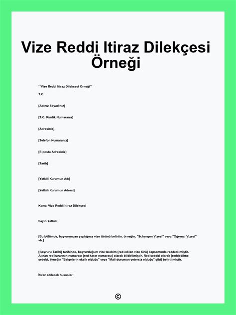 Vize Reddi Itiraz Dilekçesi Örneği