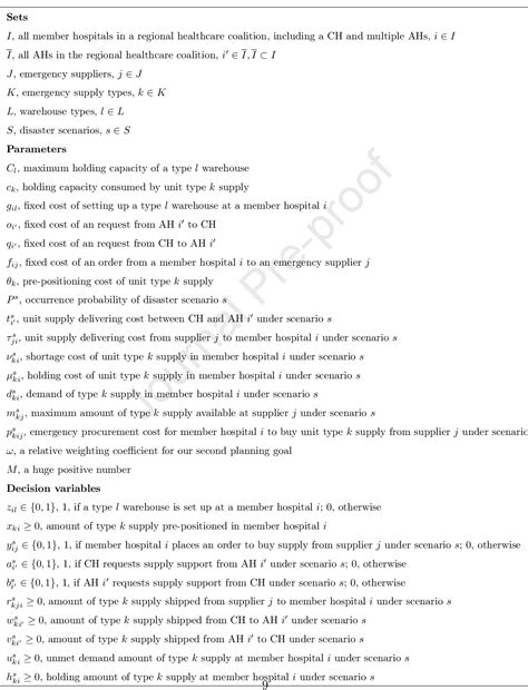Table 1 From A Stochastic Programming Model For Emergency Supplies Pre