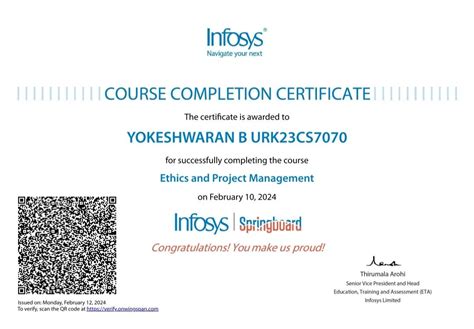 Yokesh Waran On Linkedin I Successfully Completed My Ethics And Project Management Provided By
