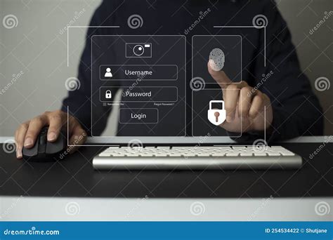 Person Using Laptop And Touching Virtual Screen For Two Factor Authentication For Safety Use Of
