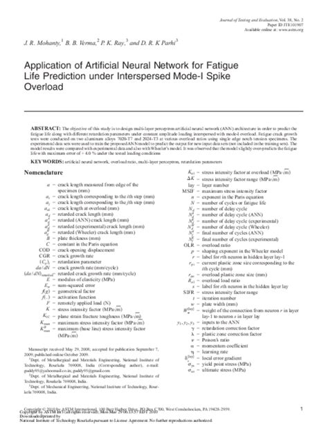 Pdf Application Of Artificial Neural Network For Fatigue Life Prediction Under Interspersed