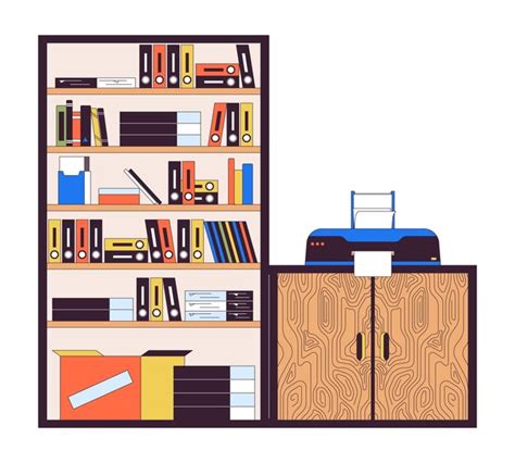 Premium Vector Bookcase And Cabinet With Printer 2d Linear Cartoon