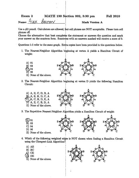 Solved Mcqs On Nearest Neighbor Algorithm Exam 2 Math 130 Docsity