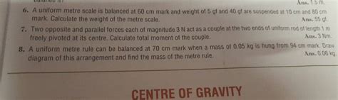 A Uniform Metre Scale Is Balanced At Cm Mark And Weight Of Gf And