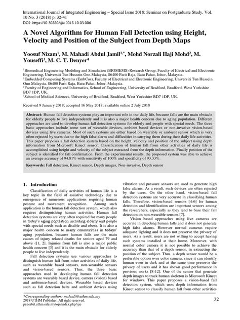 Fall Detection Using Height Velocity Pdf Accelerometer Wearable