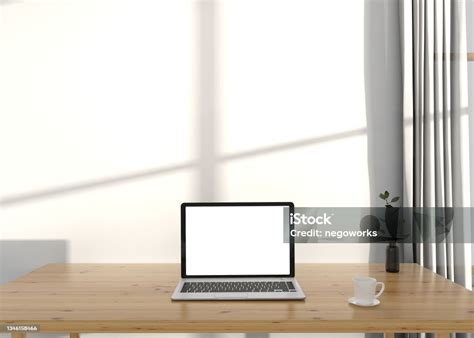 Mockup Laptop Komputer Daun Eucalyptus Tanaman Dan Ruang Kerja Dan