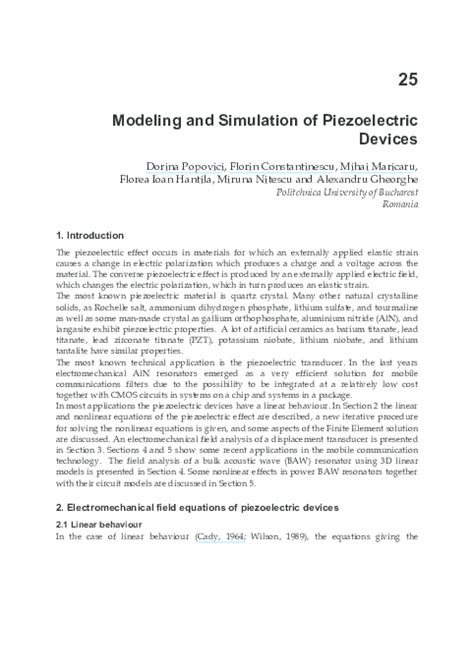 Pdf Modeling And Simulation Of Piezoelectric Devices
