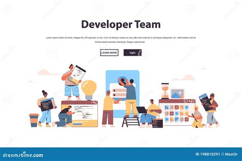 Mix Race Web Developers Team Creating Program Code Application