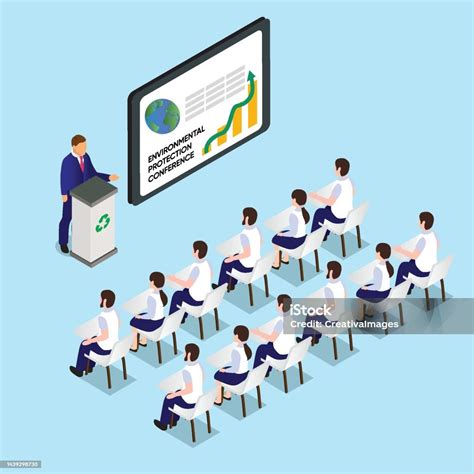 환경 회의에서 발표하는 생태학자 아이소메트릭 3d 개념에 대한 스톡 벡터 아트 및 기타 이미지 개념 남자 남자들만