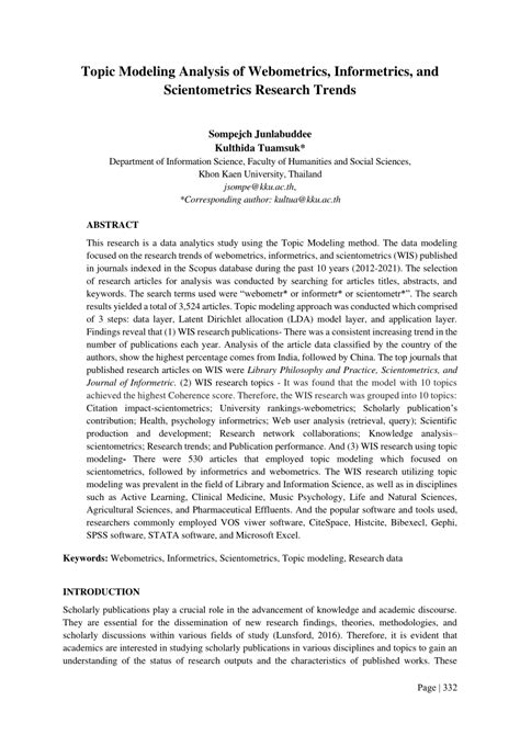 Pdf Topic Modeling Analysis Of Webometrics Informetrics And
