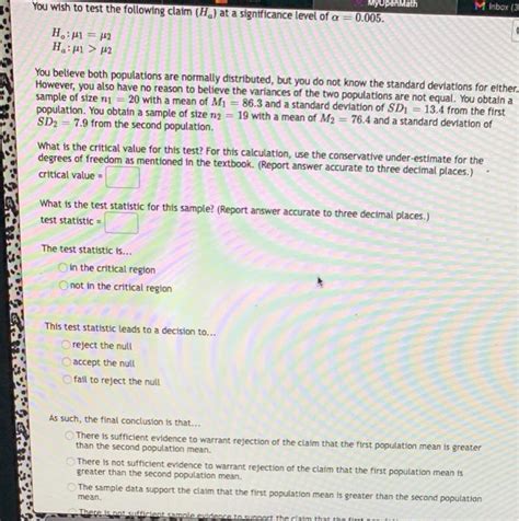 solved myopenmath m inbox 3 you wish to test the following