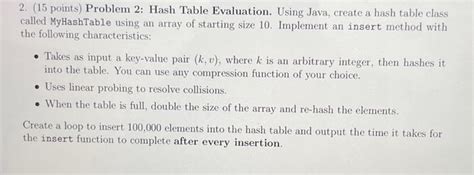 Solved Points Problem Hash Table Evaluation Chegg