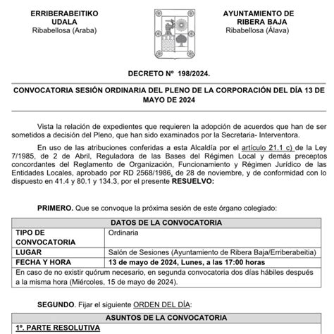 Convocatoria SesiÓn Ordinaria Del Pleno De La CorporaciÓn Del DÍa 13 De