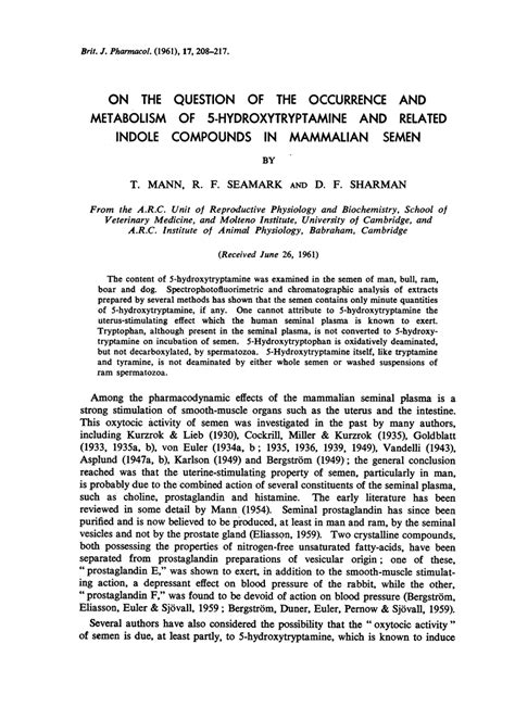 On The Question Of The Occurrence And Metabolism Of 5 Hydroxytryptamine