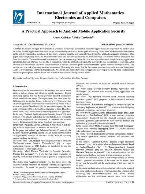 A Practical Approach To Android Mobile Application Security 467450 609607 Pdf Security