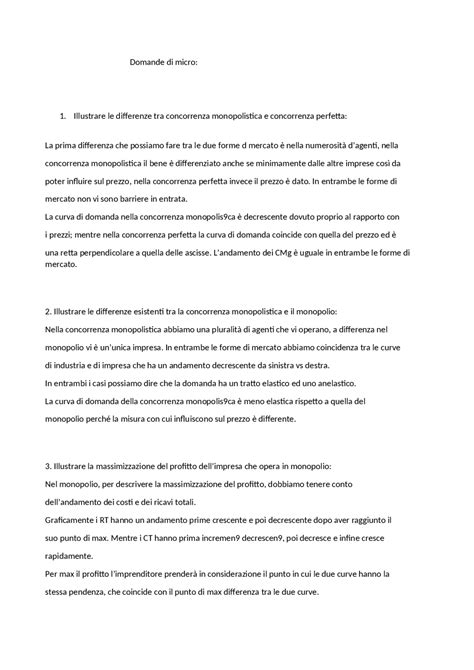 Domande E Risposte Di Microeconomia Docsity