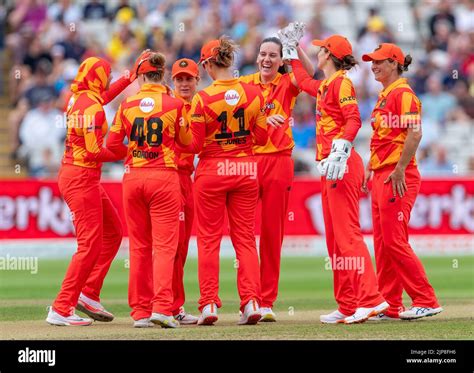 Emily Arlott 3rd Right Smiles As She Takes A Wicket For Birmingham Phoenix Against Trent