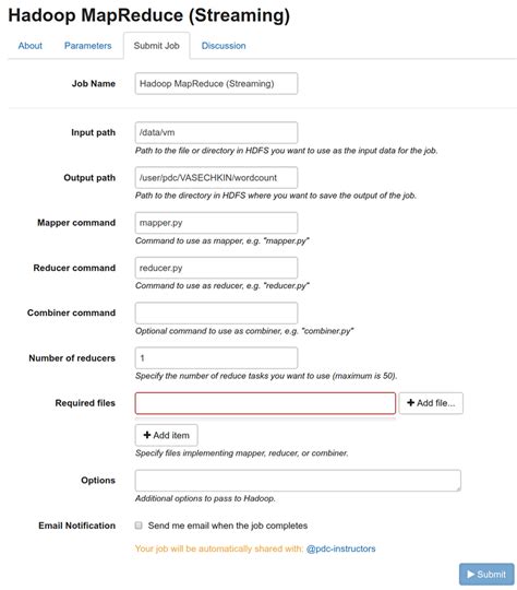 Submit Form Of Generic Service For Running Mapreduce Programs