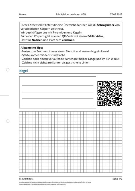 Arbeitsblatt Schrägbilder Zeichnen Ngb Mathematik Tutoryde
