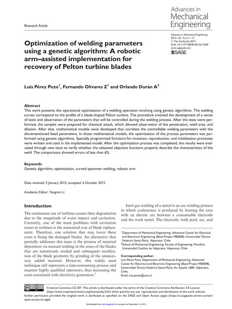 Pdf Optimization Of Welding Parameters Using A Genetic Algorithm A