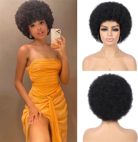 Rebecca Q Afro Human Hair Wigs 70s Short Afro Wig For