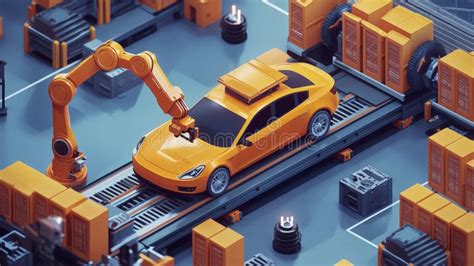D Rendering Of Car In Automated Production Line Process Stock Illustration Illustration Of