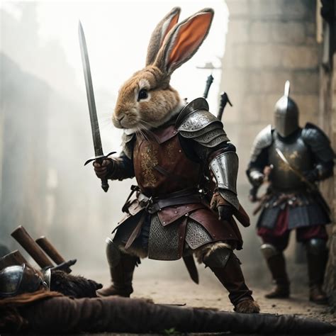 Premium Ai Image Rabbit Fights In Knight Armor With A Medieval Sword