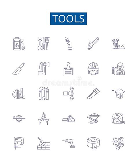 Tools Line Icons Signs Set Design Collection Of Spanner Wrench