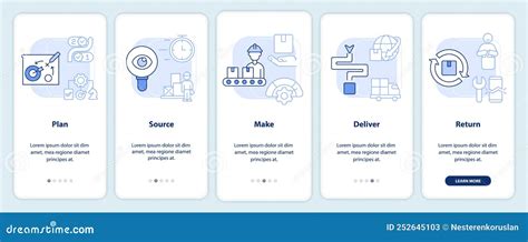 Supply Chain Management Parts Light Blue Onboarding Mobile App Screen Stock Vector