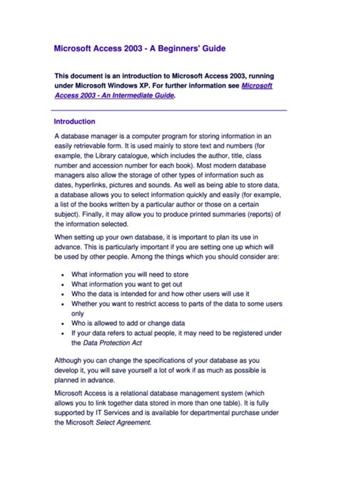 Microsoft Access 2003 Cheat Sheet Printable Pdf Download