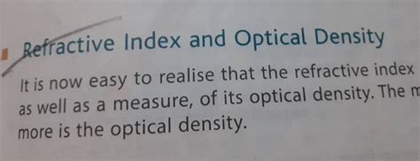 Refractive Index And Optical Density It Is Now Easy To Realise That The R