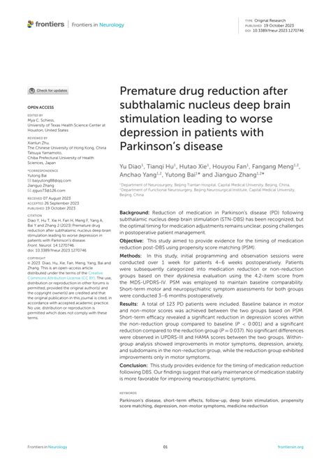 Pdf Premature Drug Reduction After Subthalamic Nucleus Deep Brain