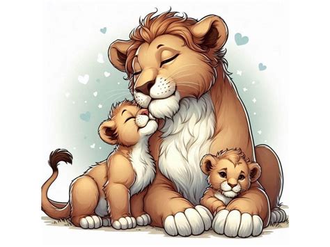 A Lioness Nuzzling Her Cubs Graphic By Lineart3 · Creative Fabrica