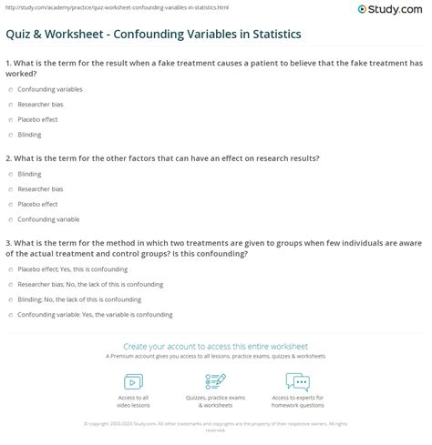 Quiz And Worksheet Confounding Variables In Statistics