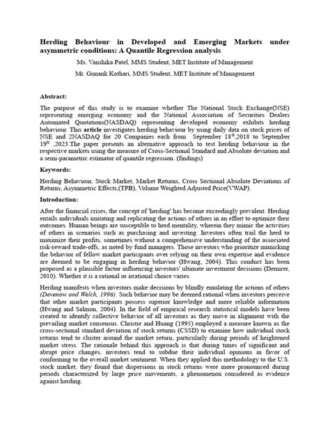 Herding Behaviour In Developed And Emerging Markets Under Asymmetric Conditions A Quantile