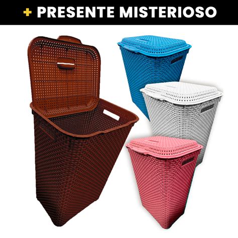 Cesto Para Roupa Suja Retangular 72 Litros Rattan Tampa Multiuso